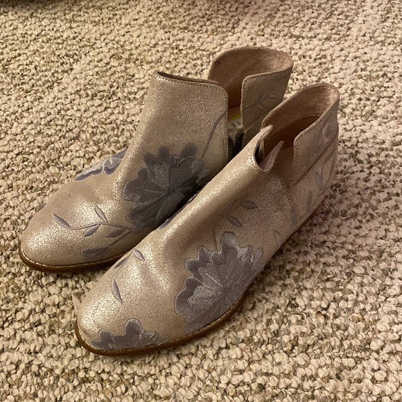 Shoes | Silver Sparkly And Baby Blue Flower Booties | Poshmark
